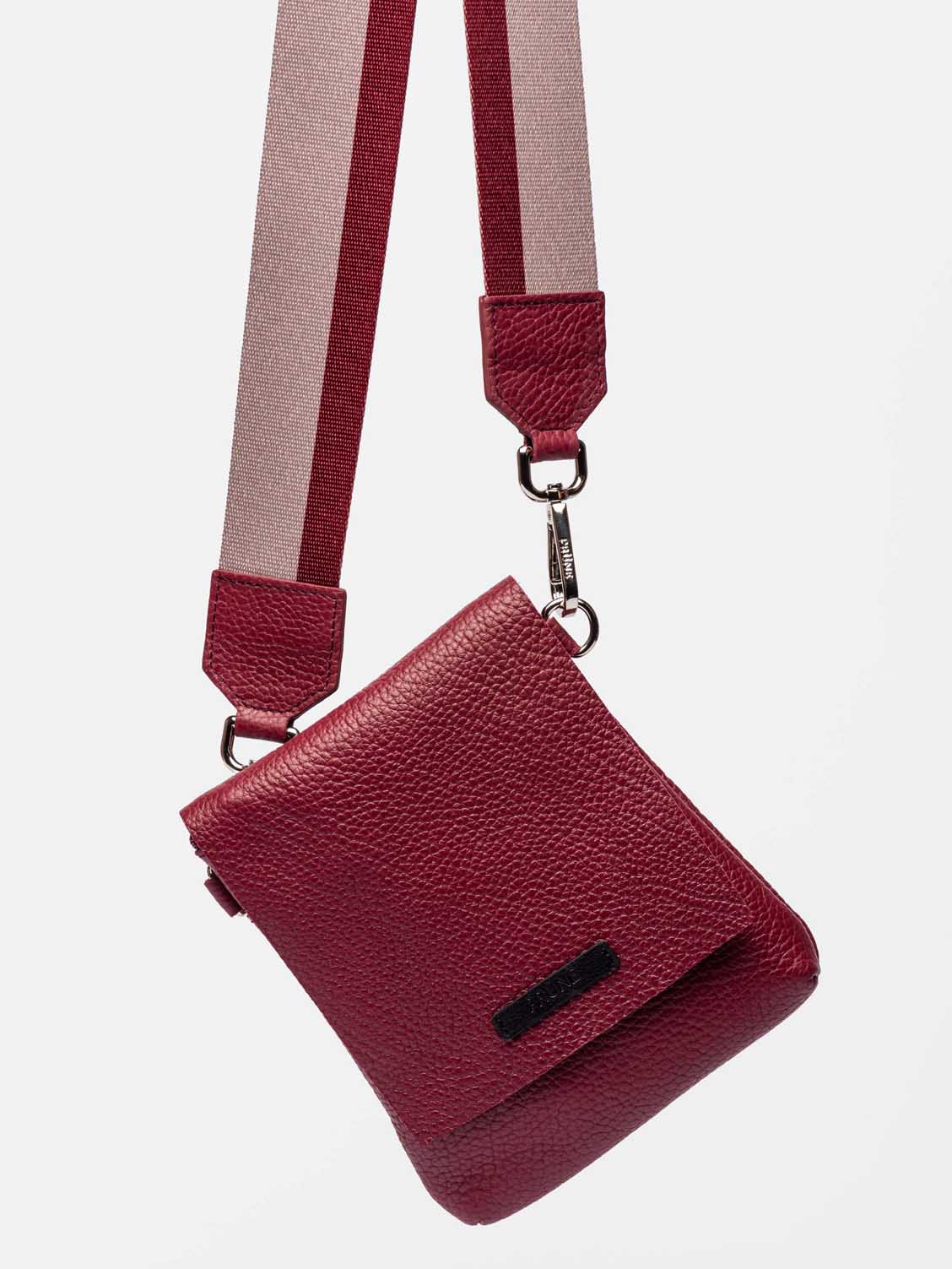 Mini Bag Olivia En Cuero Graneado Burgundy Niquel - Prüne